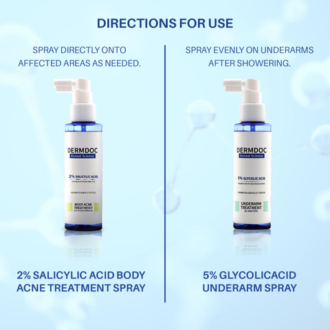 DermDoc 5% Glycolic Acid Underarm Spray-100ml & 2% Salicylic Acid Body ...