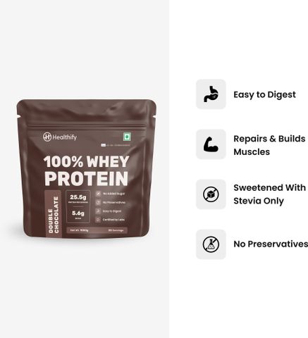 Healthifyme 100% Whey Protein Powder- 1 KG, Isolate & Concentrate, 25 ...