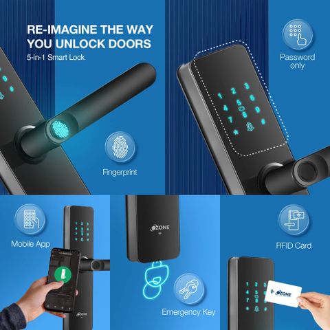 OZONE Smart Wi-Fi Lock for Wooden & Metal Doors, 4-Way Access, OzoLife ...