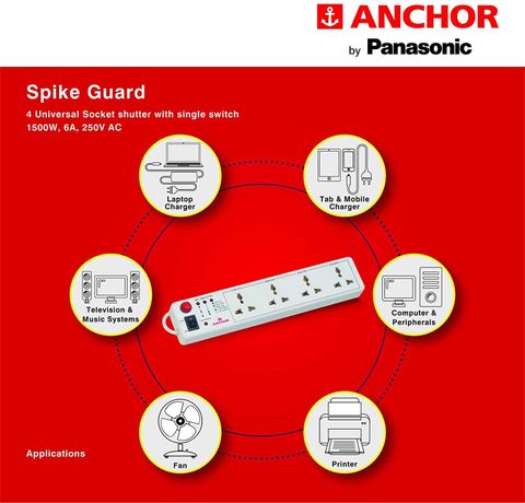 Anchor By Panasonic 4 way 6A International Socket with Single Switch ...