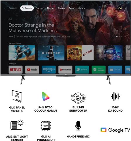 Vu GlLED 139 cm (55 inch) Ultra HD (4K) LED Smart Google TV with DJ ...