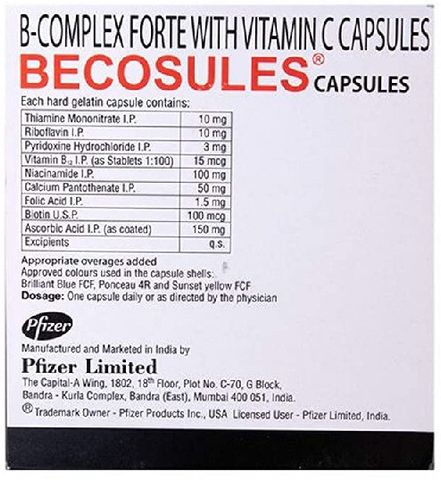 pfizer BECOSULES CAPSULES VITAMIN B FOR TREATING SORES (5*20CAPSULES ...