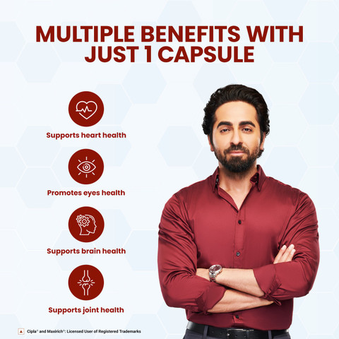 Cipla Maxirich Omega 3 | Super Strength Capsule | EPA 500mg & DHA 350mg ...