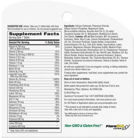 Centrum Silver Multivitamin/Multimineral Supplement Adults 50+ (325 ...