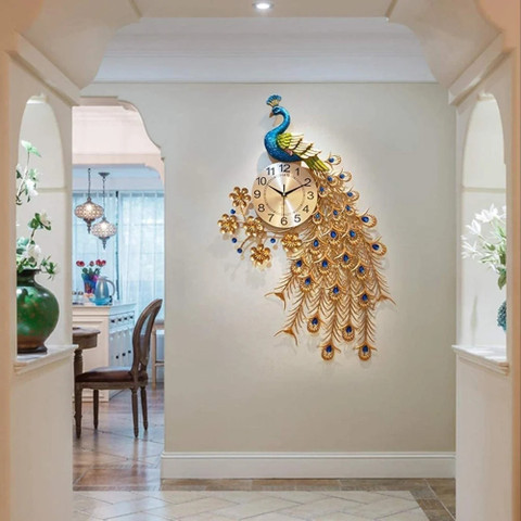 peacock wall decor clock