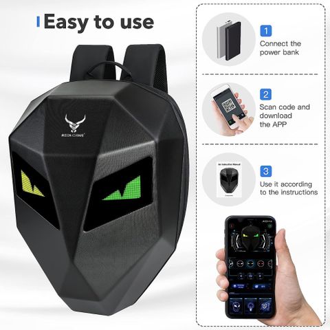 REDHORNS For Motorcycle Riding LED Eye Backpack DIY Programmable Color ...