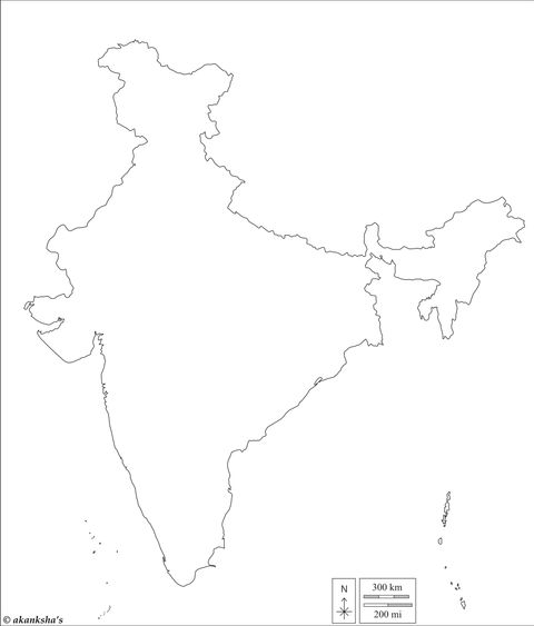 Outline Map of India Blank A4 70 GSM (Set of 100) Paper Print - Maps ...