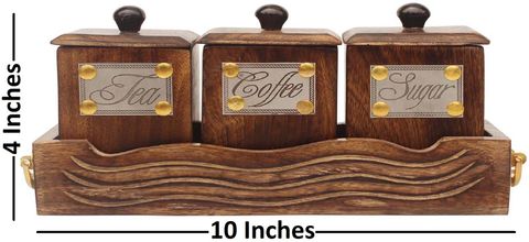 DESI KARIGAR Wooden Tea Coffee & Sugar Container - 300 ml Price in ...