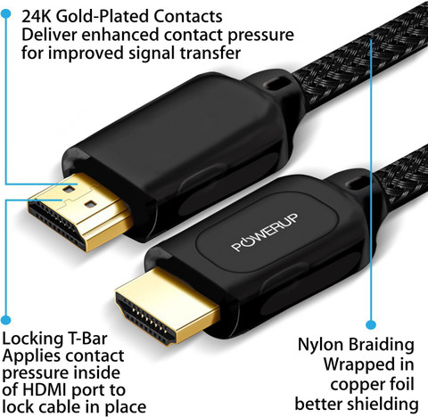POWERUP HDMI Cable 3 m High-Speed Ethernet Cable 3 Meter (9.8ft) with ...