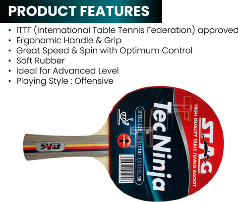 STAG Tec Ninja Table Tennis racquet Red, Black Table Tennis Racquet ...