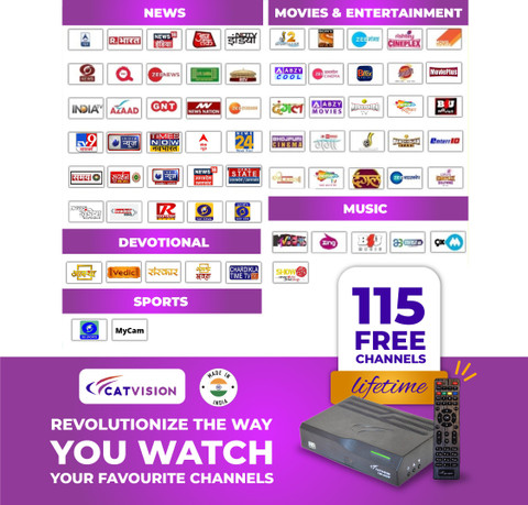 Catvision DD FreeDish DTH MPEG4 HD Set Top Box for 115+ FREE TV ...