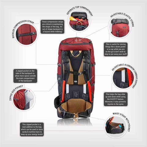 FORCLAZ By Decathlon Trekking Bag 70L Easy-Fit - MT 100 Mahogany 70 L ...