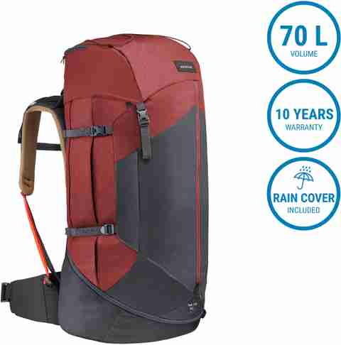 FORCLAZ By Decathlon Trekking Bag 70L Easy-Fit - MT 100 Mahogany 70 L ...
