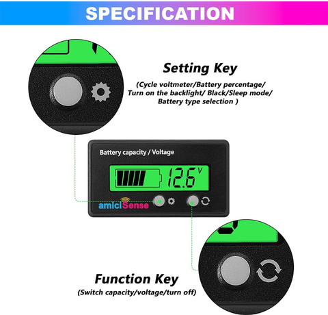 amiciSense 8~70V Lead Acid Capacity Indicator Voltmeter Monitor Display ...