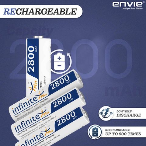 Envie 2800 mAh AA x 4 Infinite Plus High Capacity Ni-MH AA Rechargeable ...