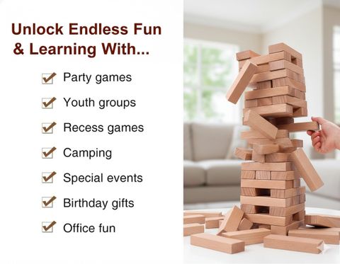 arovemic Classic 54 Blocks Wooden Balance Block Tower | Indoor Party ...