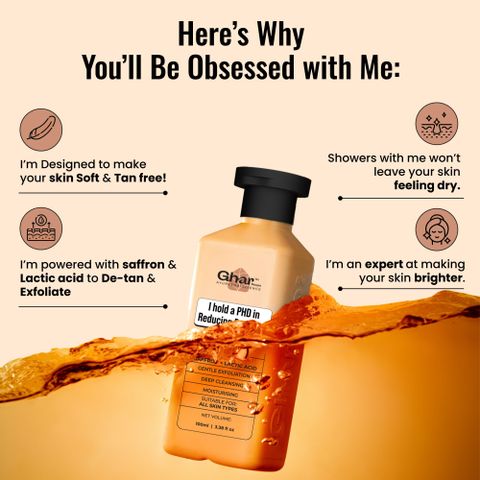 GHAR SOAPS Magic De-Tan Body Wash | Saffron, Lactic Acid & Niacinamide ...