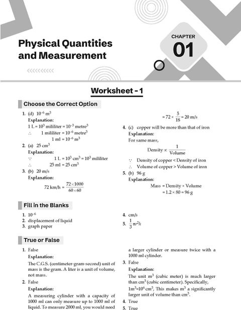 Gurukul By Oswal Physics Chapterwise Worksheets ICSE Class 7 For Exam ...