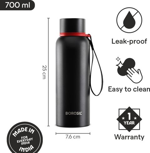 BOROSIL Trek Vacuum Insulated Water Bottle, 20 Hours Hot & 24 Hours ...