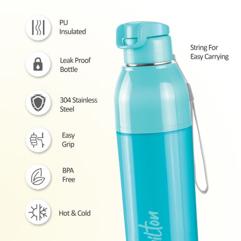 MILTON Convey 600 Insulated Inner Steel Water Bottle, 520 ml, Cyan 500 ...