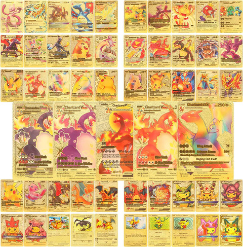 Pokemon Cards Box Ultra Rare 55 PCS Gold Cards Packs Vmax V EX GX Rare ...