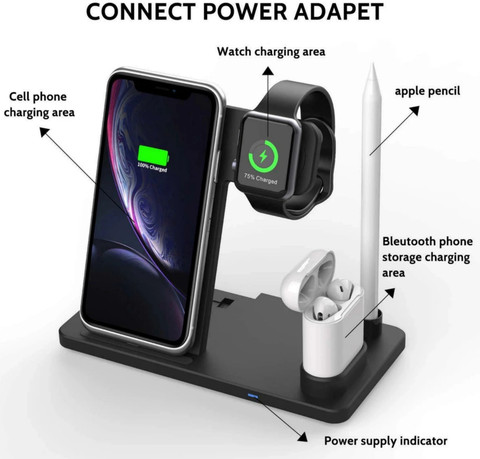 NAVDEVI 4 in 1 Portable 40W Wireless Fast Charging Stand Dock Station ...