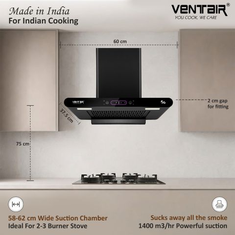Ventair Chimney Ruby 5G 60 Voice Enabled T Shaped 60 cm | Filterless ...