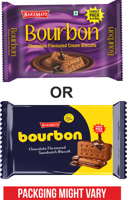 BAKEMATE Bourbon Chocolate Flavored Cream Filled Biscuits Family Pack ...