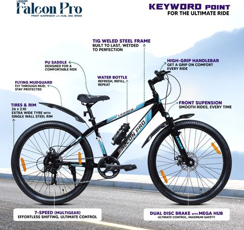 LEADER Falcon Pro 26T Gear Cycle for Men | 7-Speed Bicycle with Dual ...