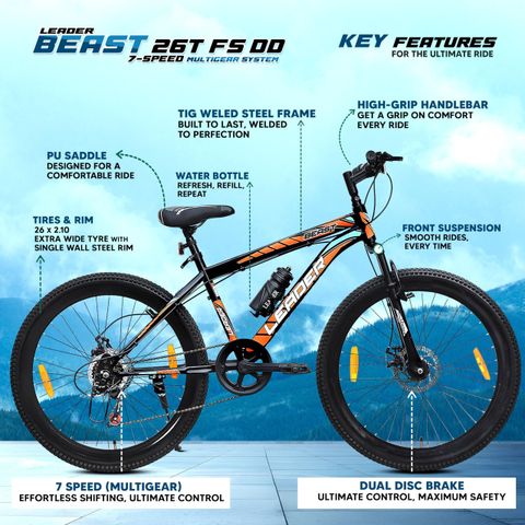 LEADER Beast MultiSpeed Bike with FS & DD Brake 26 T (inch) Mountain ...
