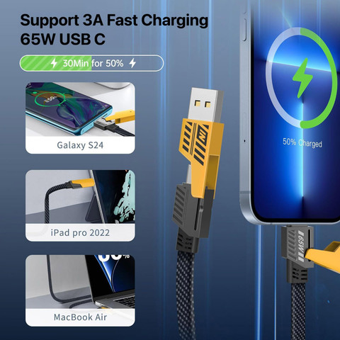 DR VAKU 4-in-1 Cable 1 m Nylon Braided Multi-Function 65W Fast Charging ...