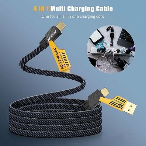 HexaGear 4-in-1 Cable 6 A 1 m METAL BRAIDED Smart 65W Multi Charging ...