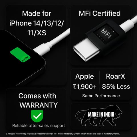RoarX Lightning Cable 1 m Original 20W FAST CHARGING TYPE- C TO ...