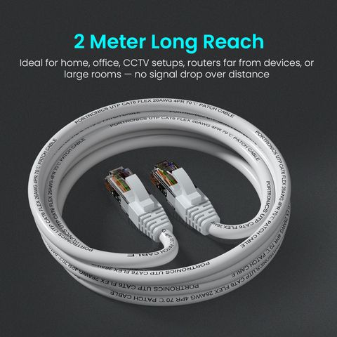 Portronics Ethernet Cable 2 m Net X2 CAT-6 RJ45 Ethernet Cable 2M, 1000 ...
