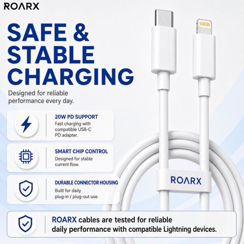 RoarX Lightning Cable 3 A 1 m PVC USB Type C to Lightning Data Charging ...