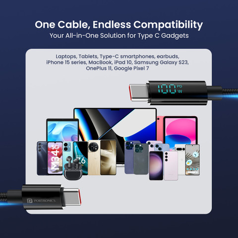 Portronics Type C 5 A 1.2 m Konnect View 100W Type C to Type C Cable ...