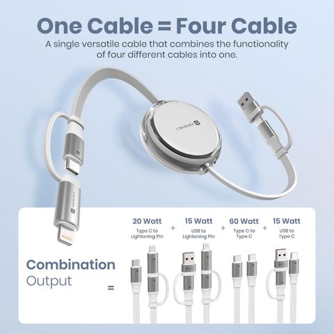 Portronics Type C 3 A 1 m 60W Quadline 4-In-1 Multifunctional Fast ...