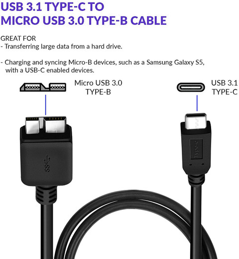 ULTRABYTES USB Type C Cable 0.5 m Short Micro B to USB C Hard Drive ...
