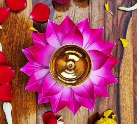 Mtr handicrafts Lotus Shape Pink Brass Diya For Home and Office Pure ...
