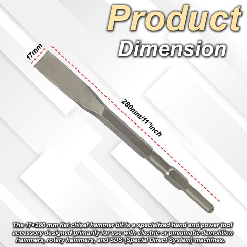 Digital Craft Flat Chisel Hammer Bit 17x280MM for 5KG Demolition Hammer ...