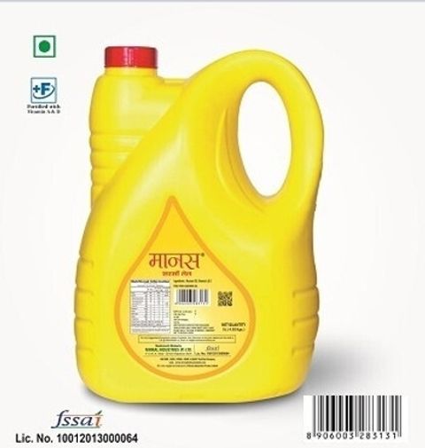 Manas 100% Pure Mustard Oil, 5 Litre Sarson Ka Tel Sarso Oil For ...