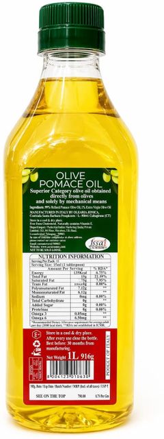 Italian Garden Pomace Oil, 1L (916g), for Indian Cooking, Frying and ...