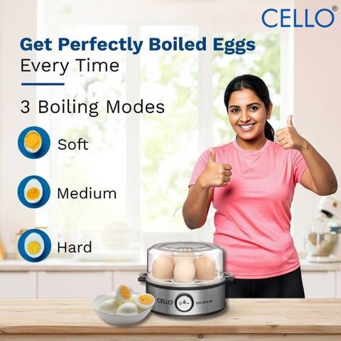 CELLO GEM 7 Smart Egg Boiler 360-Watts Transparent, Boil Up to 7 Eggs ...