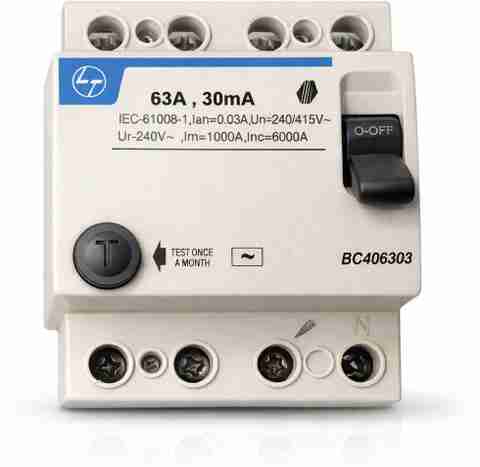 L&T RCCB/ELCB 30mA 63A 4 Pole (Standard Size, White) 63A-4Pole_MCB MCB ...