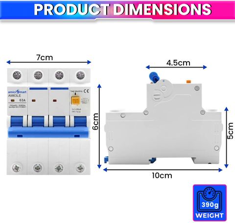 amiciSmart Protection, Shock-Proof Circuit Breaker 3-Phase Switchable ...