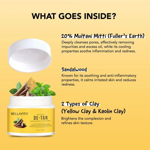 BELLAVITA Detan Face Pack for Instant Skin Brightening & Tan Removal ...