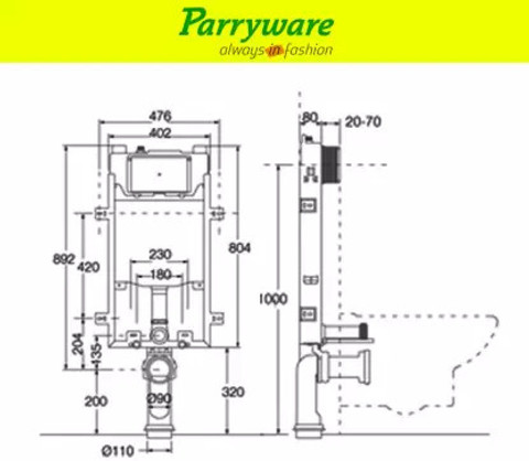 Parryware Half Frame Concealed Cistern With Push Plate Dual Flush Tank ...