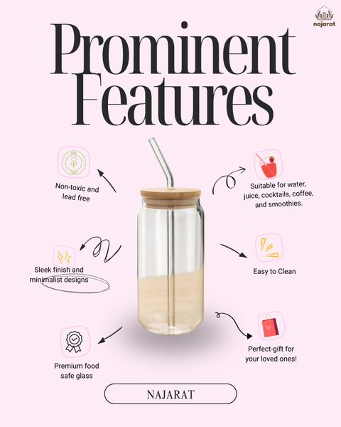 najarat Piggy Glass Tumbler With Bamboo Lid and Reusable Glass Straw ...