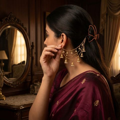 Carat & Clip Jhumar Pearl Drop Ear Chain | 5-Strand Gold Bridal Ear ...