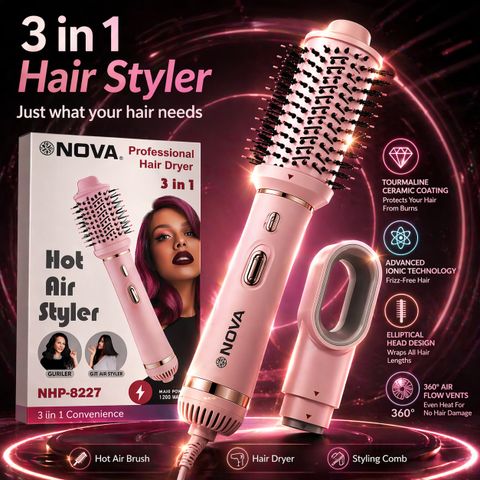 NOVA 3 in 1 Hot Air Brush for Women | One Step Dryer, Volumizer and NHP ...